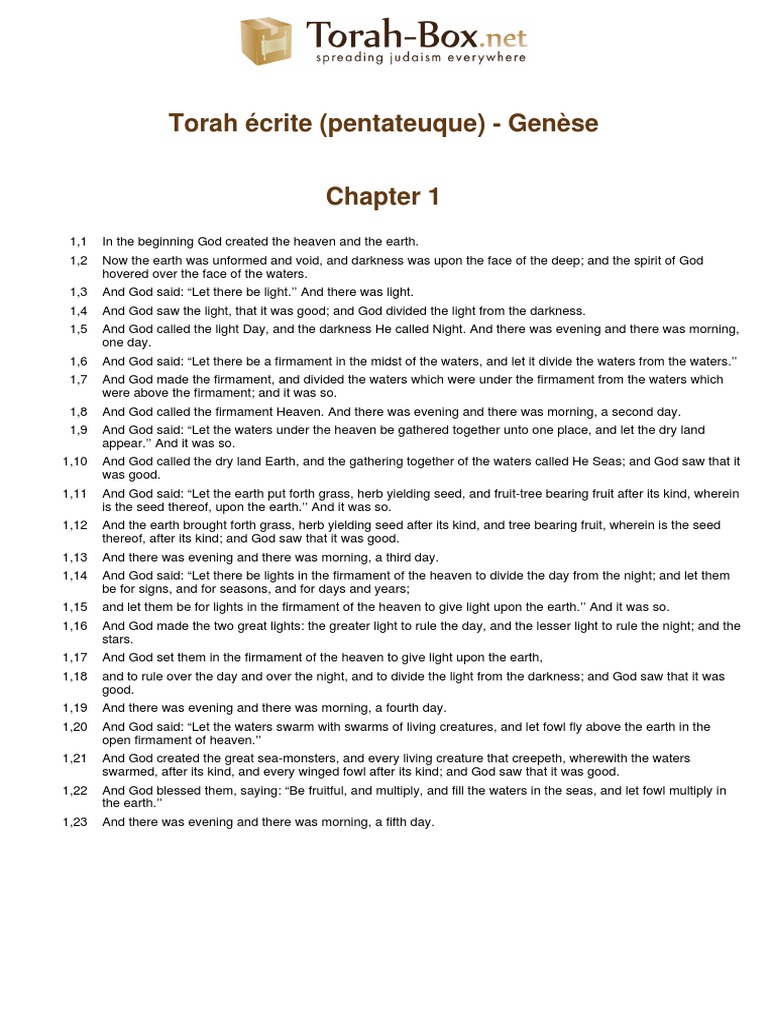 Torah Genese 1 en | PDF | Social Science | Religion & Spirituality