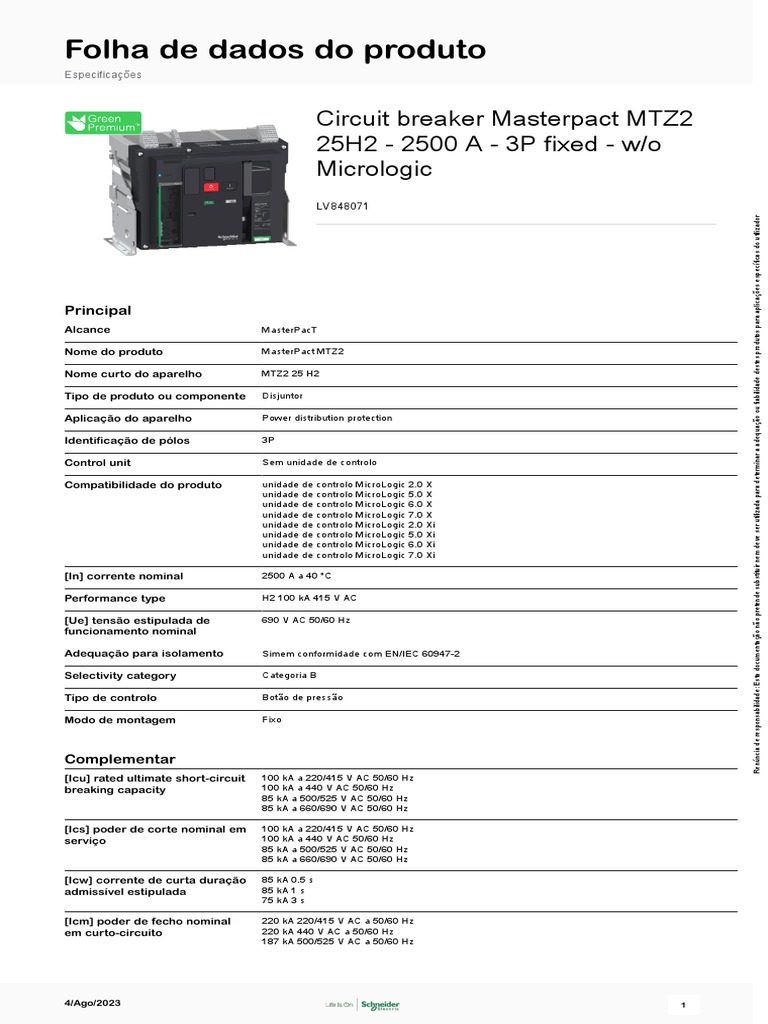 MasterPact MTZ - LV848071 | PDF | Eletricidade | Engenharia Elétrica