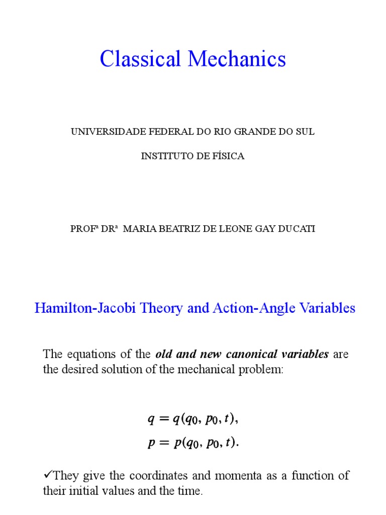 MecanicaClassica PG Aula14 MBGD | PDF | Hamiltonian Mechanics | Equations