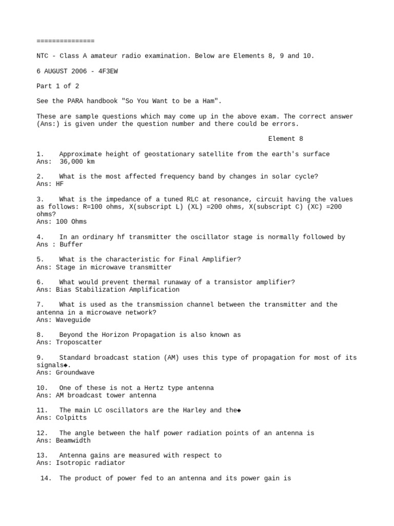 NTC Class A Exam Sample Questions | PDF | Science & Mathematics