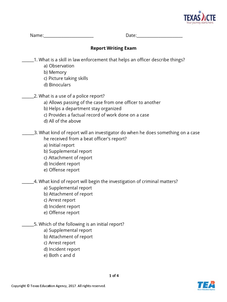 Report Writing - Report Writing Exam and Answer Key | PDF