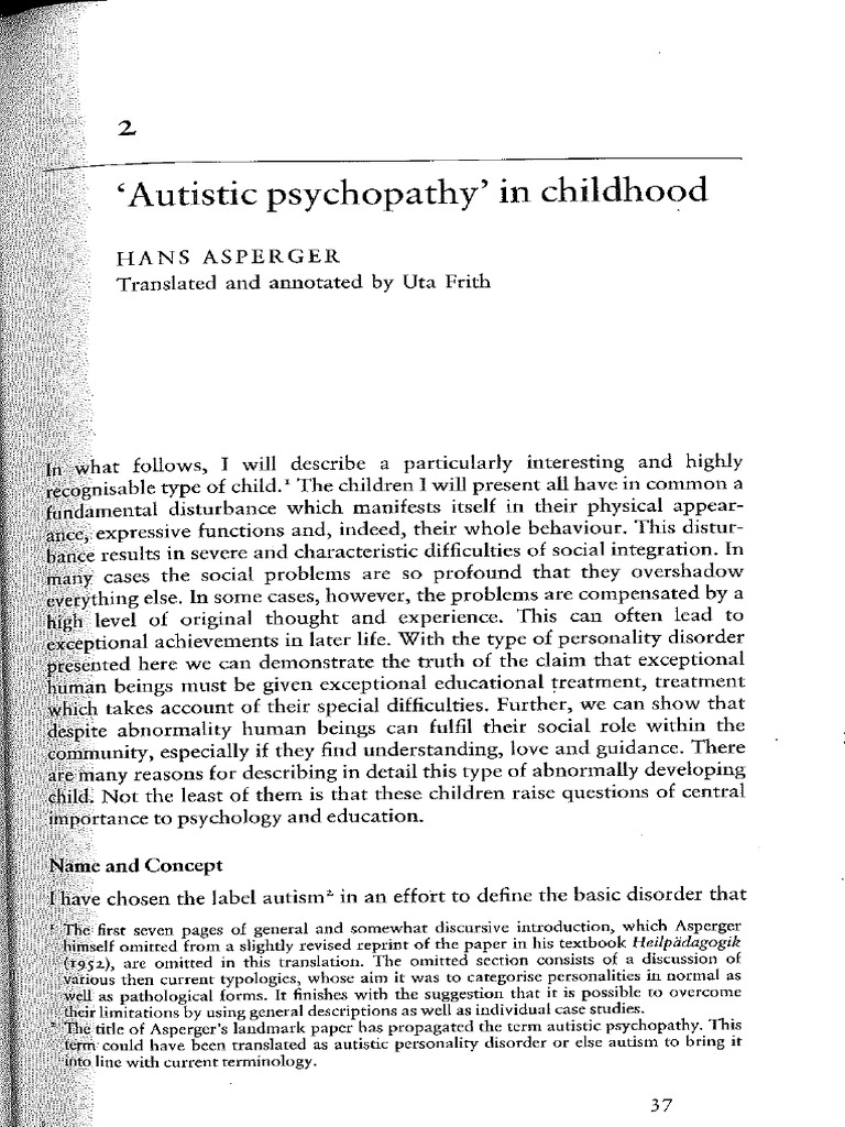 Asperger Autistic Psychopathy in Childhood | PDF