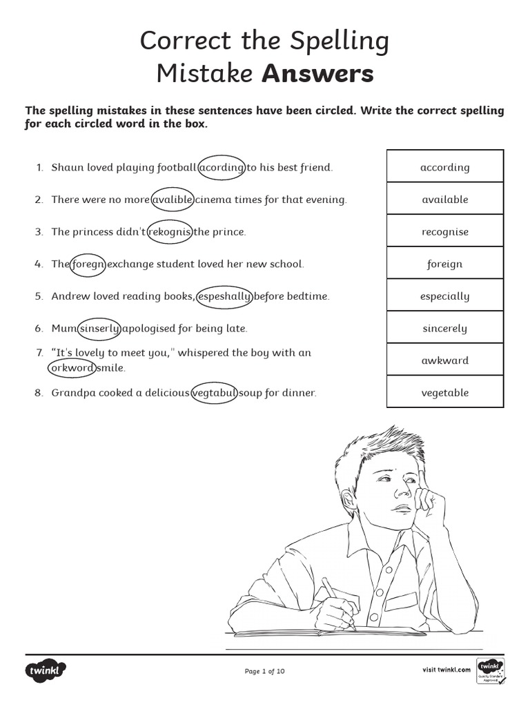 Spelling Mistakes - Answer Sheet | PDF