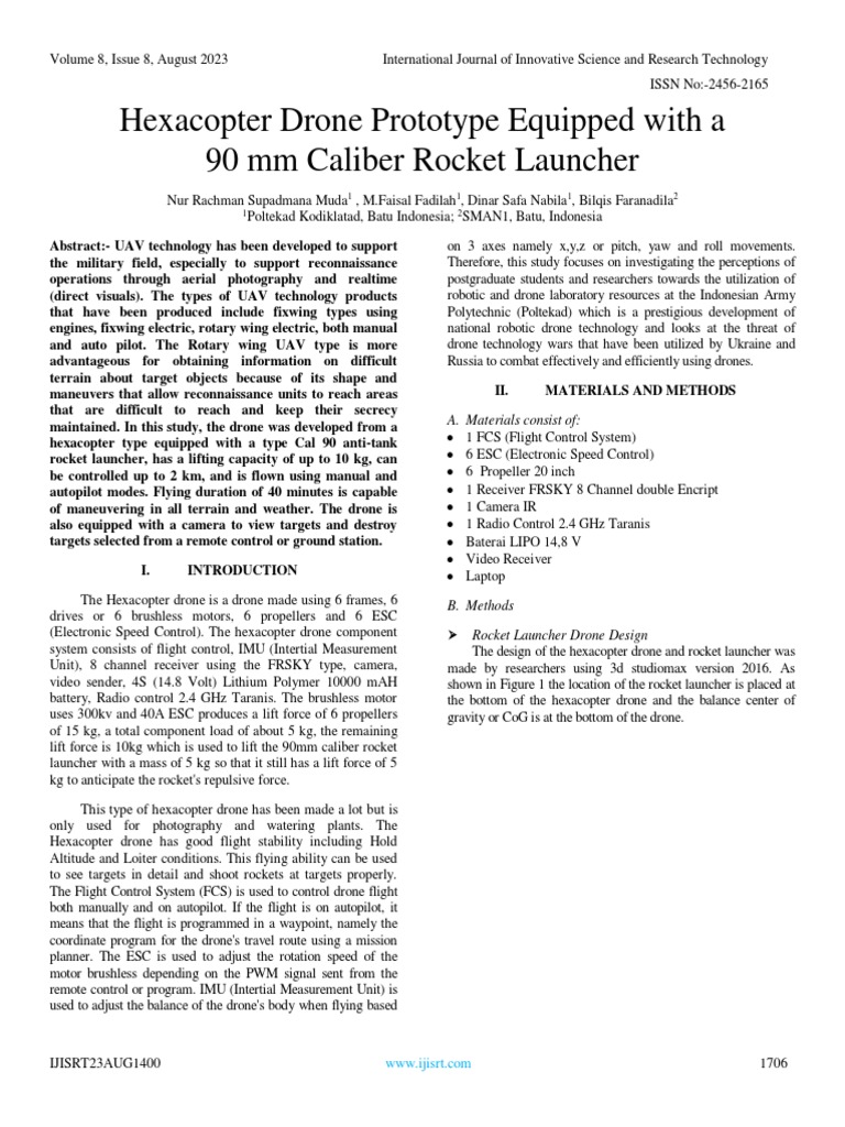 Hexacopter Drone Prototype Equipped With A 90 MM Caliber Rocket ...