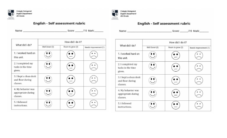 Printable Self Assessment Rubric | PDF