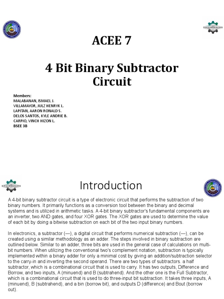 4-Bit Binary Subtractor Guide | PDF | Subtraction | Elementary Mathematics