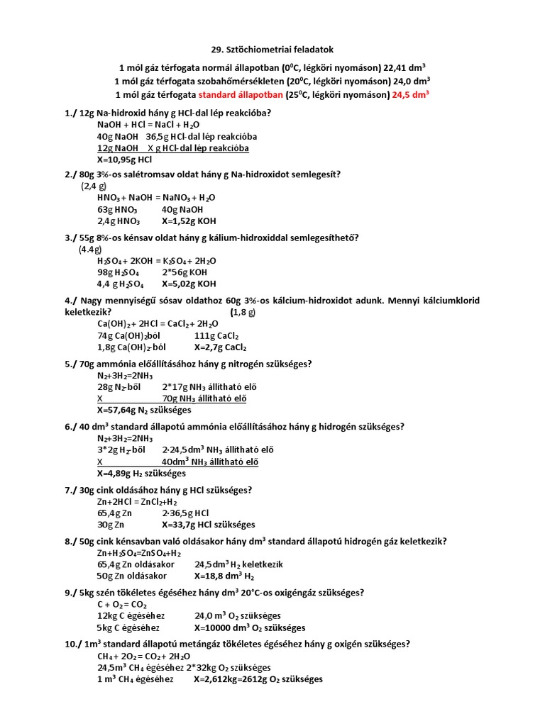 Sztöchiometriai Feladatok | PDF