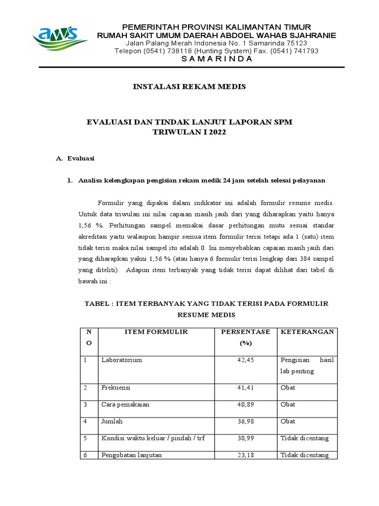 Evaluasi Dan Tindak Lanjut SPM TRW 1 2022 | PDF