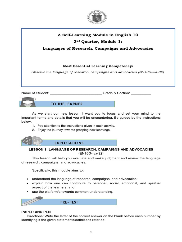 English 10 Q2 Week 1 | PDF | Goal | Persuasion