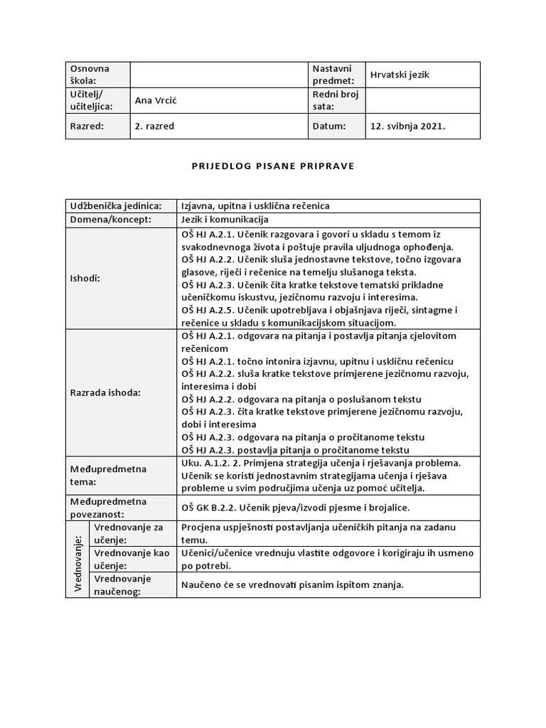 Izjavna, Upitna I Usklična Rečenica | PDF