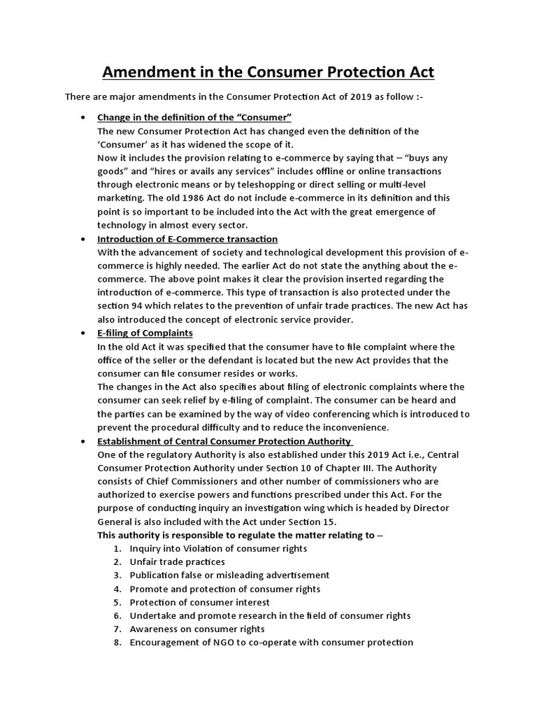 Amendment in The Consumer Protection Act | Download Free PDF | Consumer ...