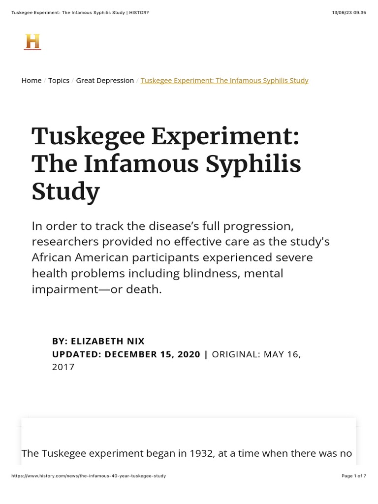 Tuskegee Experiment: The Infamous Syphilis Study - HISTORY | PDF ...