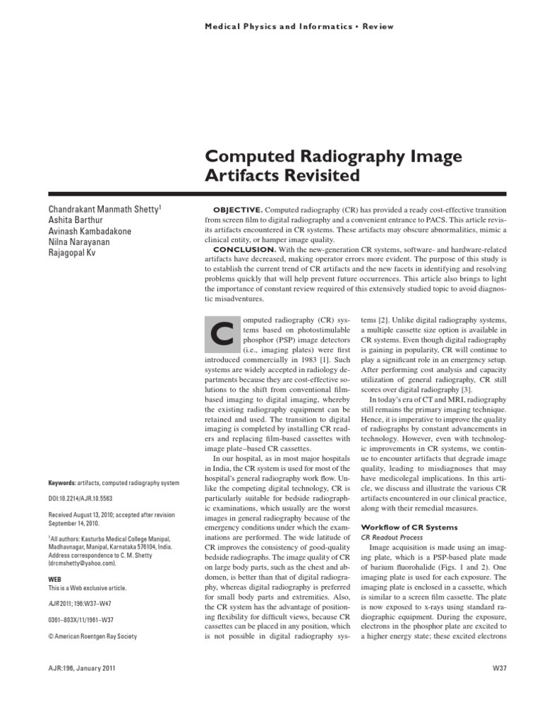Computed Radiography Image Artifacts Revisited | PDF | Medical Imaging ...