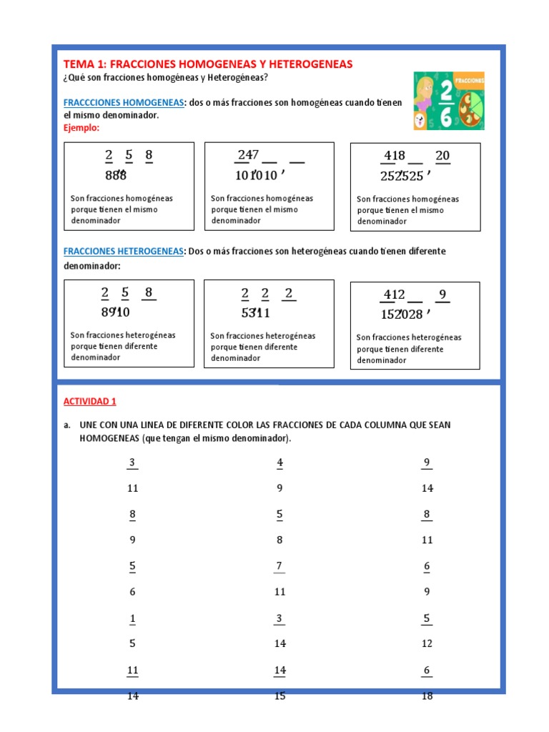 Fracciones Homogeneas y Heterogeneas | PDF | División (Matemáticas ...