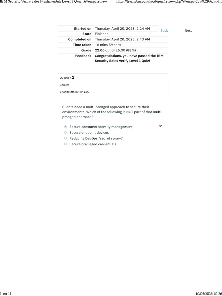 IBM Security Verify Sales Fundamentals Level 1 Quiz Attempt Review | PDF | Security | Computer ...