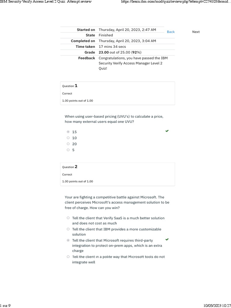 IBM Security Verify Access Level 2 Quiz Attempt Review | PDF | Cloud Computing | Authentication