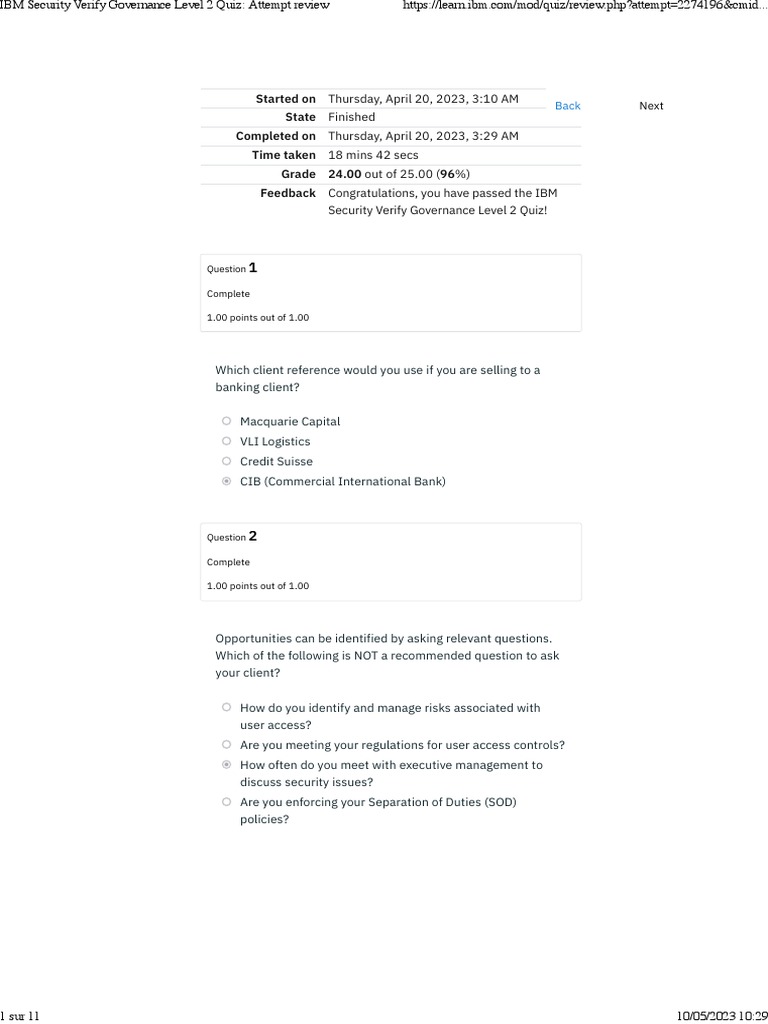 IBM Security Verify Governance Level 2 Quiz Attempt Review | Download Free PDF | Cloud Computing ...