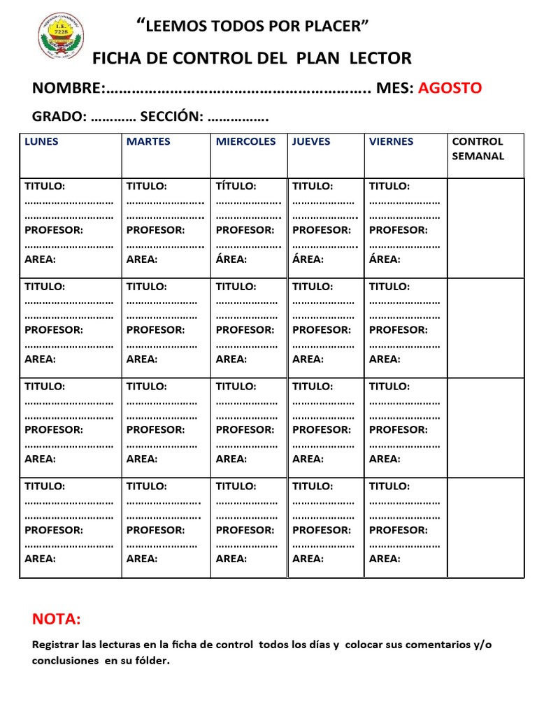Ficha de Control Plan Lector (1) | PDF