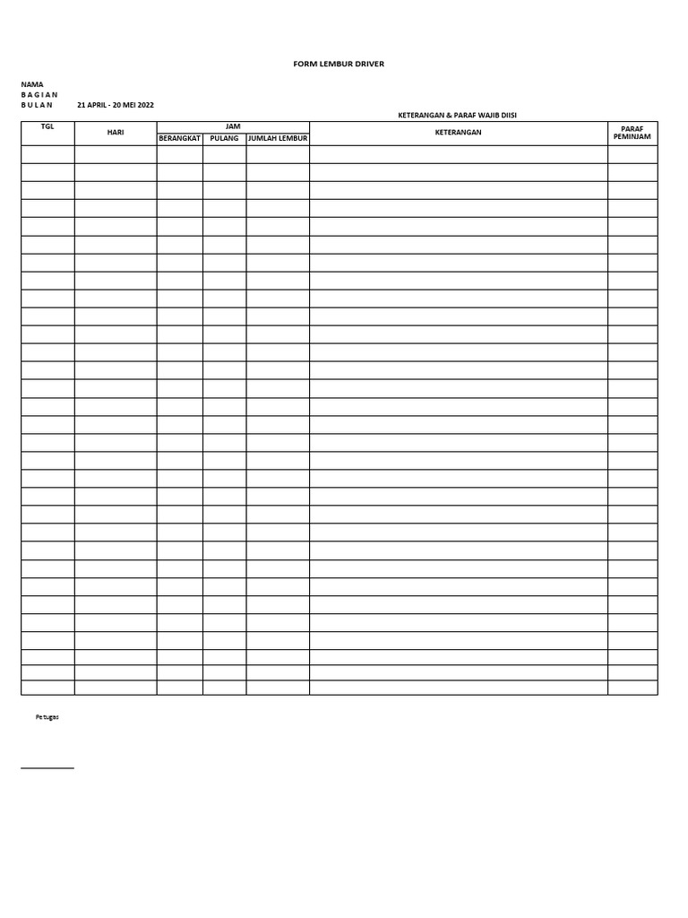 Form Lembur Driver | PDF