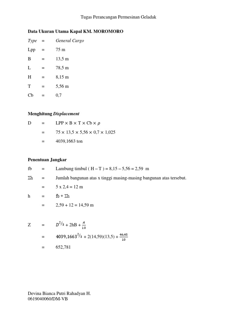 Perhitungan Daya Windlass - Devina - 0619040060 | PDF