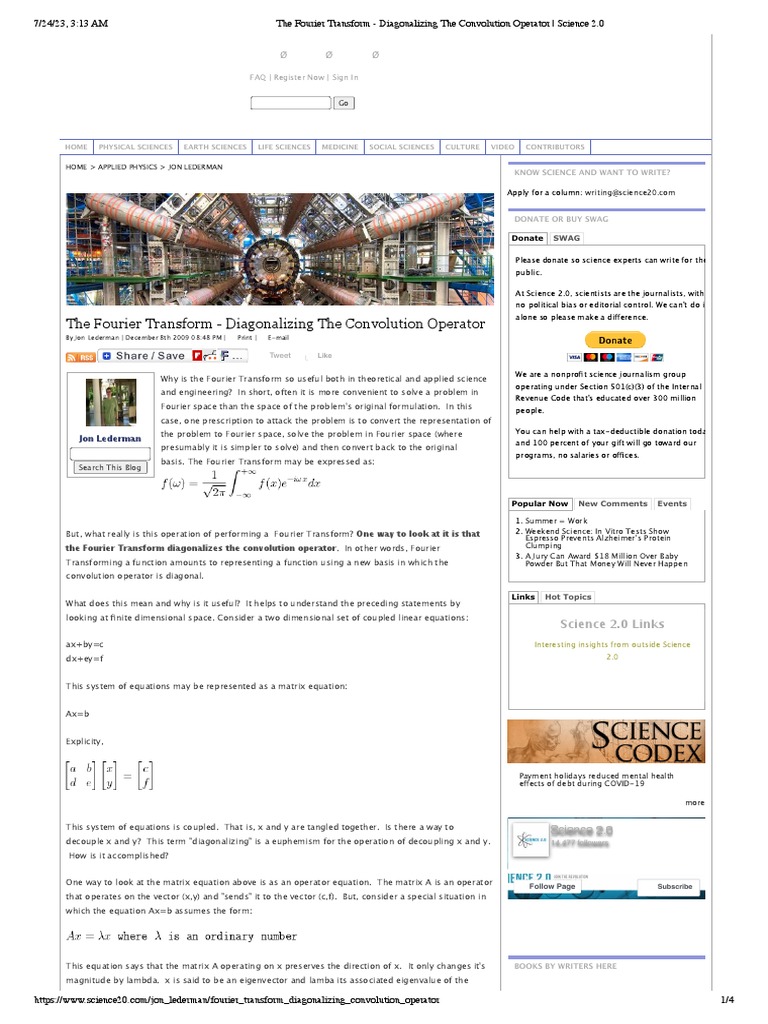 The Fourier Transform Diagonalizing The Convolution Operator Science 2 0 Pdf Eigenvalues