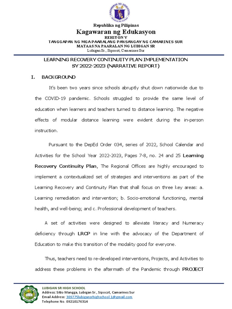 Narrative Report LRCP | PDF