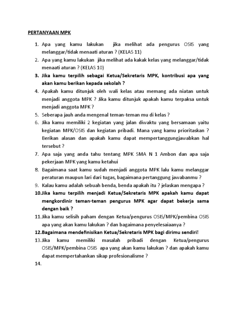 Pertanyaan MPK | PDF