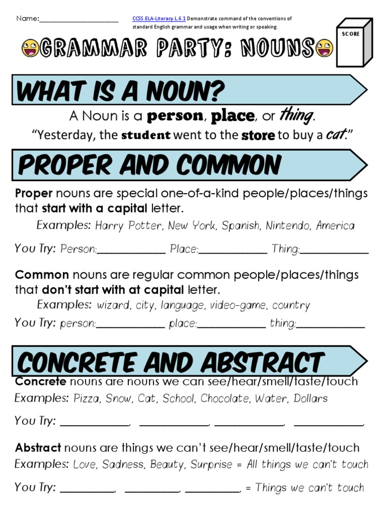 Nouns Grammar Worksheet | PDF | English Grammar
