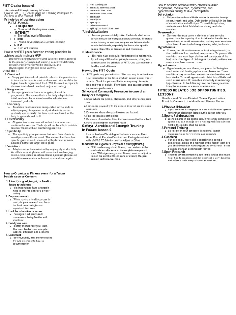 FITT Goals Safety Aerobic and Strength Training in Focus ITNESS RELATED ...