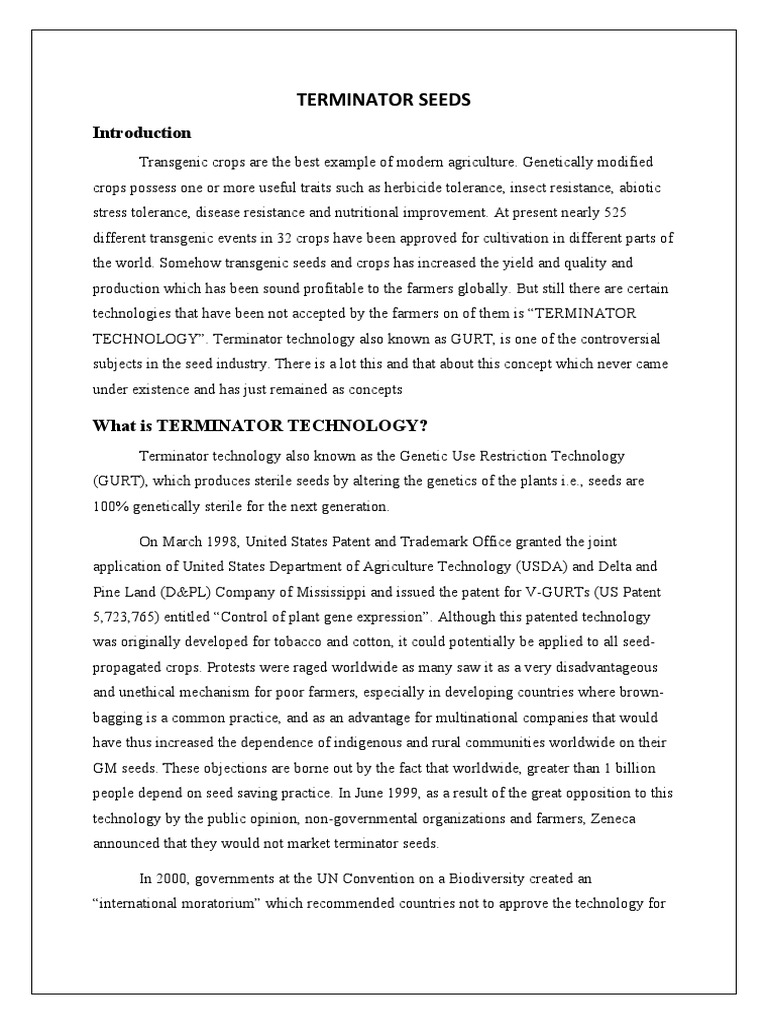 Terminator Seeds | PDF | Biology | Genetics