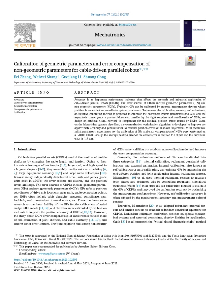 2021 Calibration Of Geometric Parameters And Error Compensation Of Non Geometric Parameters For