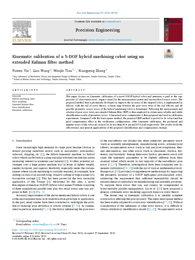 2023 Kinematic Calibration Of A 5 Dof Hybrid Machining Robot Using An