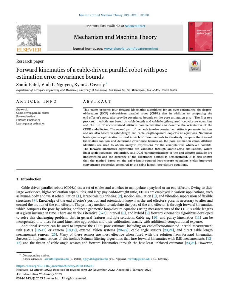 2023 Forward Kinematics Of A Cable Driven Parallel Robot With Pose Estimation Error Covariance