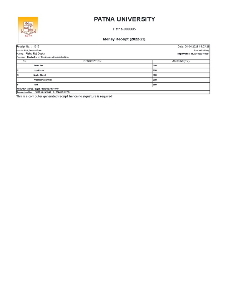 Examination Form Patna University, Patna | PDF | Justice | Crime & Violence
