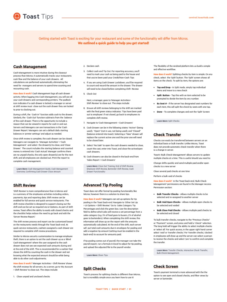 Toast Tips Guide Micros | PDF | Menu | Point Of Sale