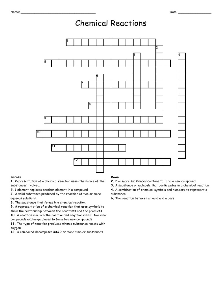 Chemical Reactions Crossword Puzzle - Students 1 | PDF