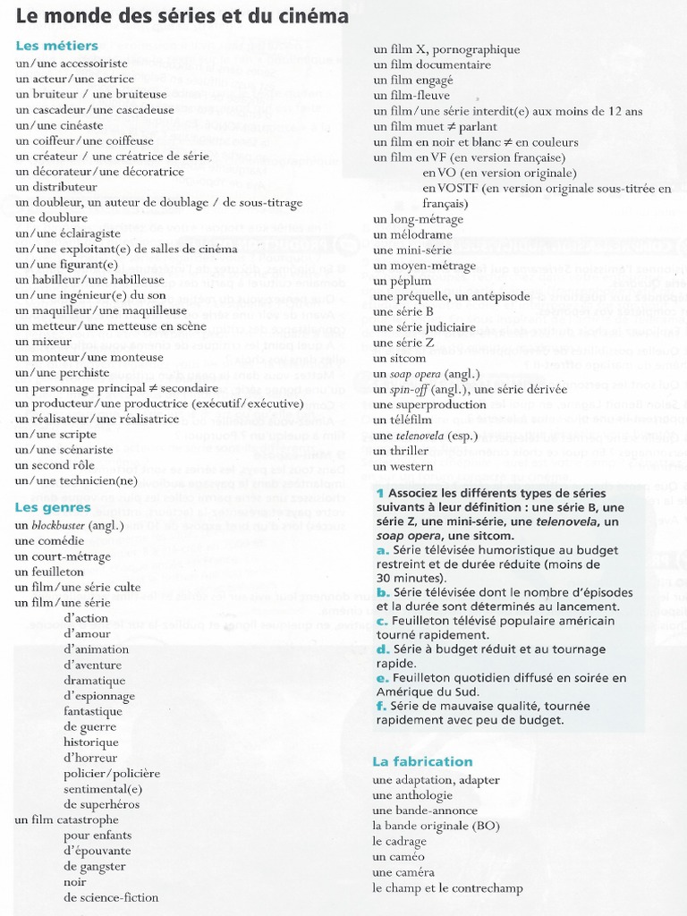 Vocabulaire des séries et du cinéma | PDF