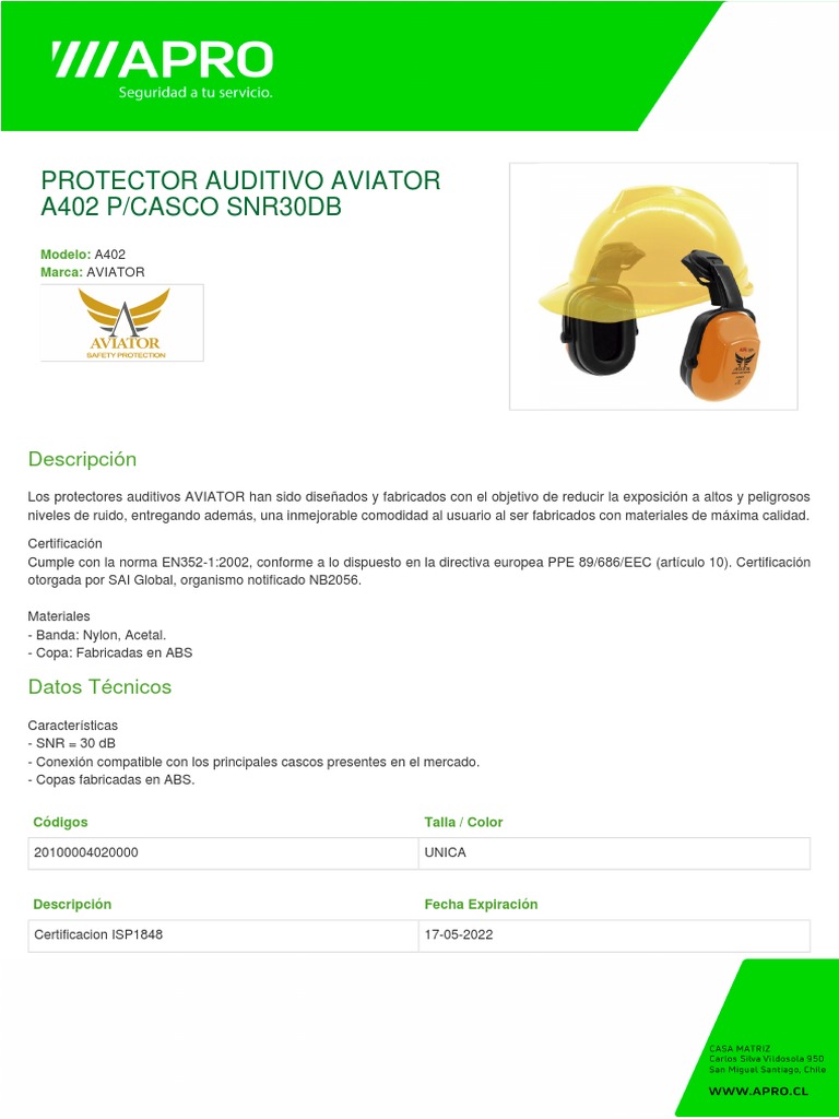 ficha-producto-protector-auditivo-aviator-a402-pcasco-snr30db (1) | PDF