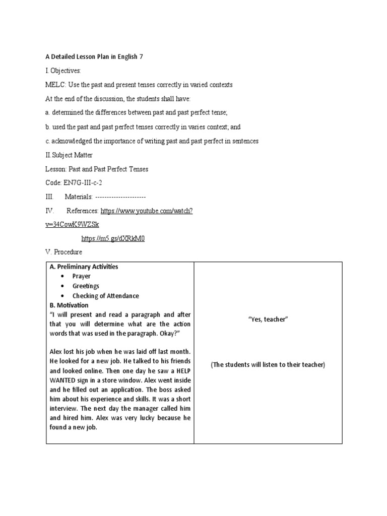 Past and Past Perfect Tenses | Download Free PDF | Grammatical Tense ...