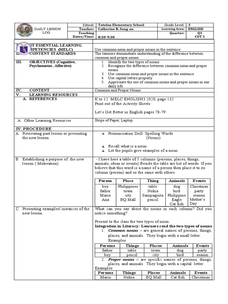 Cot 1 - English 3 | PDF