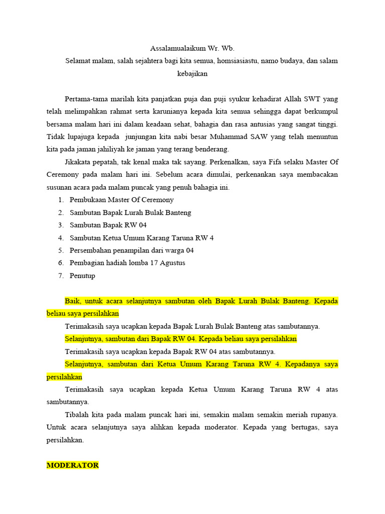 Teks MC Malam Puncak 17an | PDF