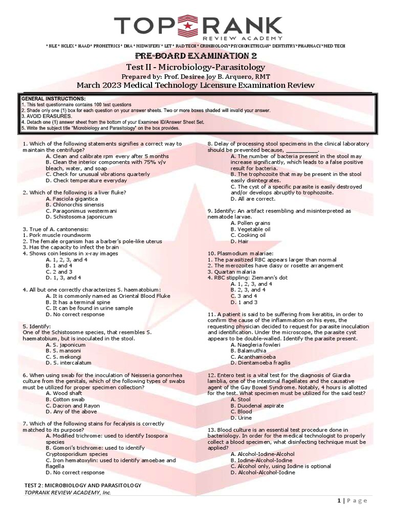 Preboards 2 - Exam-Micro-Para | PDF | Bacteria | Pathogen