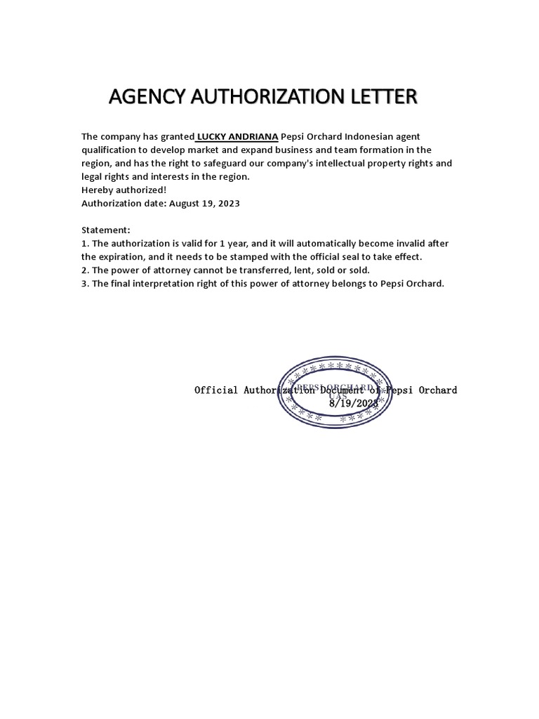 Agency Authorization Letter | PDF