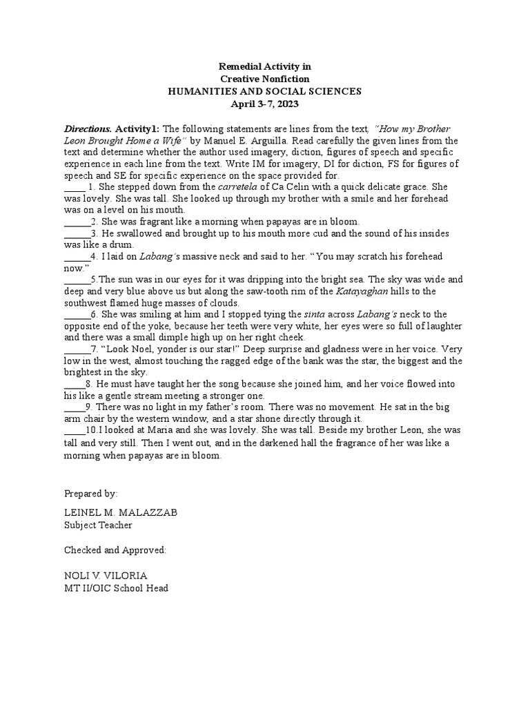 Remedial Activity in CNF | PDF | Reading Comprehension