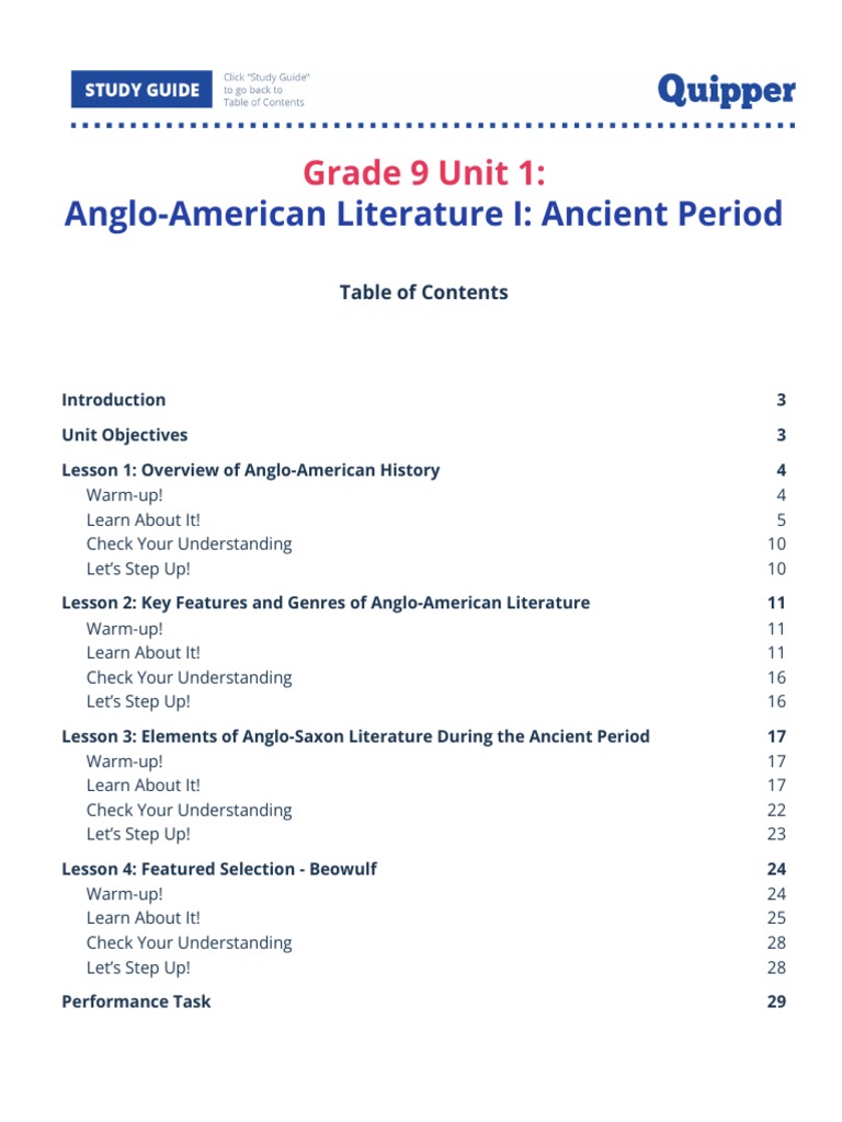 Grade 9 Anglo-American Lit Overview | PDF | Beowulf | Poetry