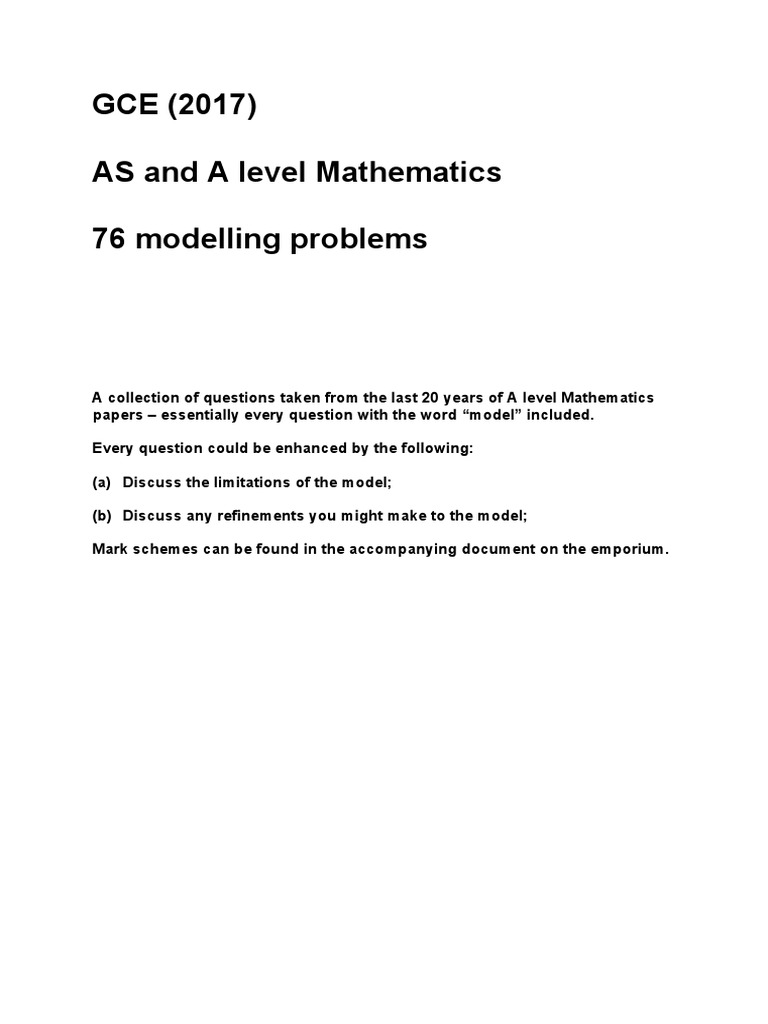 76 AL Pure Maths Modelling Questions | PDF