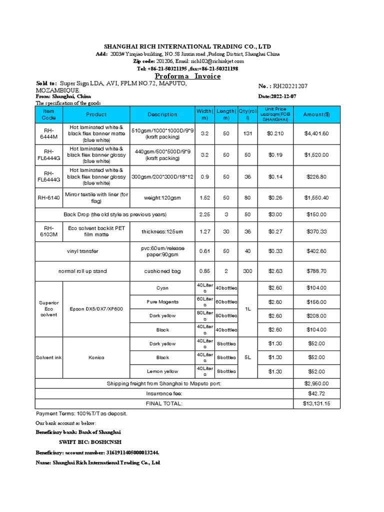 Proforma Invoice for Super Sign LDA | PDF