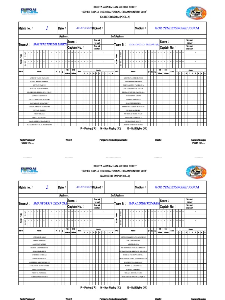 Scoresheet All Day 1 (1-15) | Download Free PDF | Sports