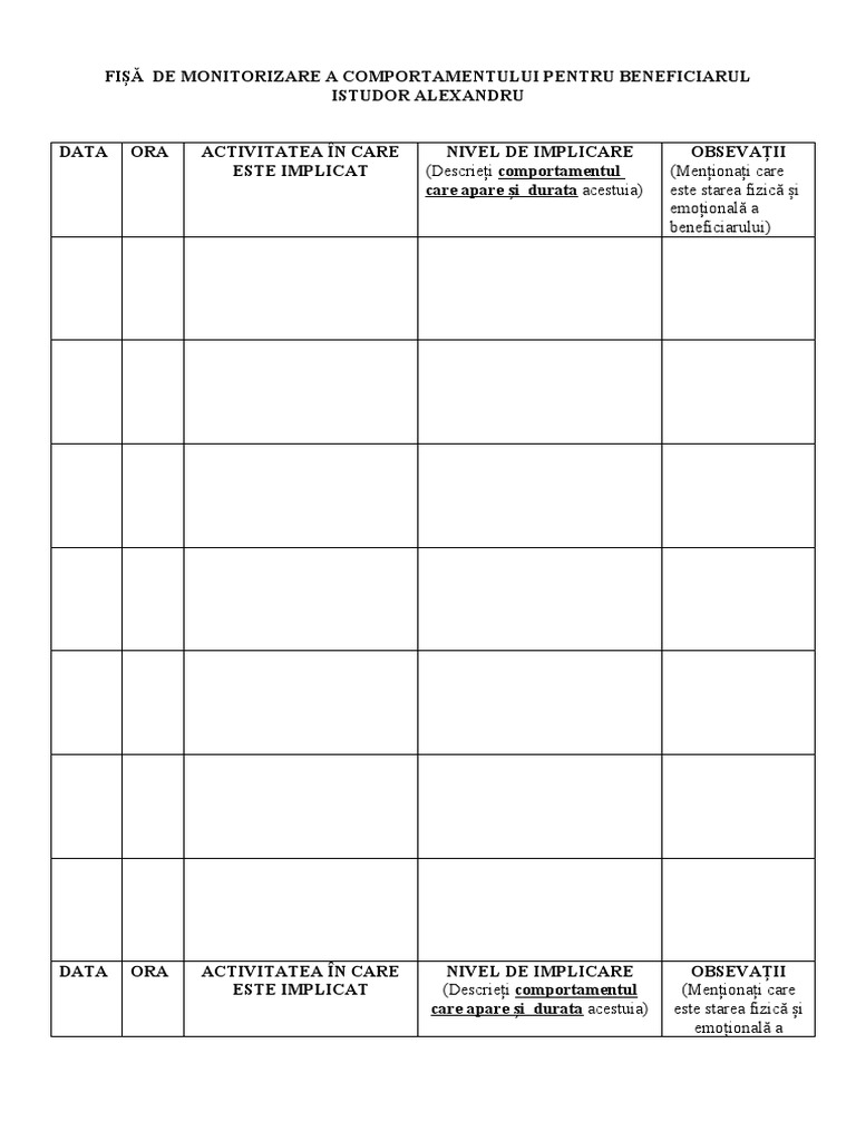 Fisa de Monitorizare A Comportamentului | PDF