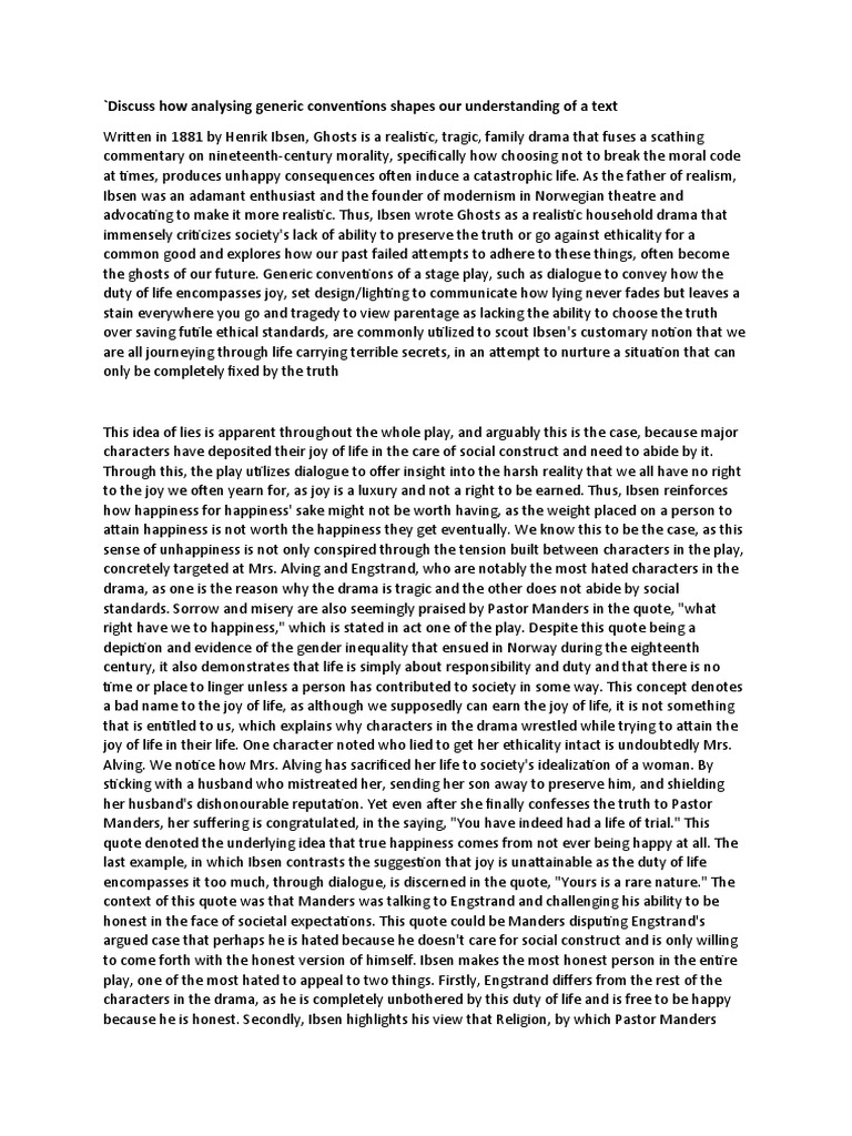 Ghosts by Henrik Ibsen Generic Conventions Essay - Mojola Johnson | PDF | Henrik Ibsen | Tragedy